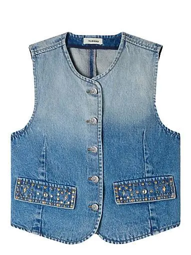Sandro Sleeveless Denim Jacket - Blue Jean