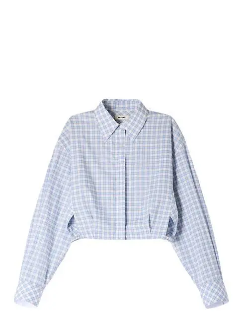 Sandro Checked Cropped Cotton Shirt - Blu / White