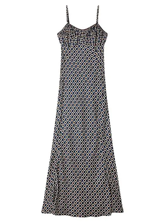 Sandro Floral-print Sleeveless Woven Maxi Dress - Deep Blue / Ocher