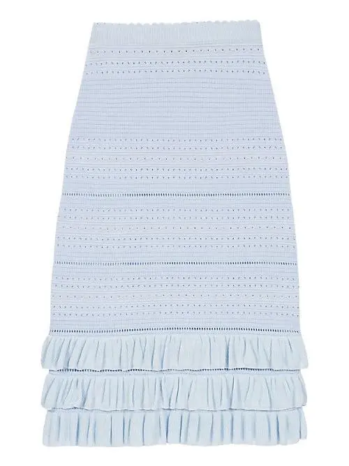 Maje Ruffled-hem Openwork Knitted Midi Skirt - Blue Sky