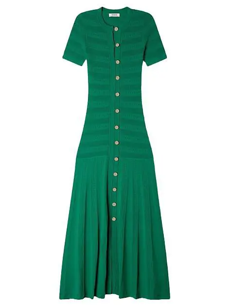 Sandro Short-sleeved Knitted Maxi Dress - Emeuraude Green