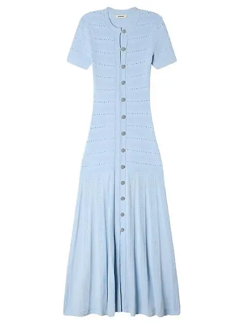 Sandro Short-sleeved Knitted Maxi Dress - Sky Blue