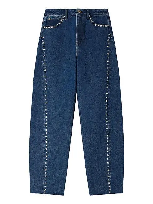 Sandro Rhinestone-trim Barrel-leg Denim Jeans - Blue Jean