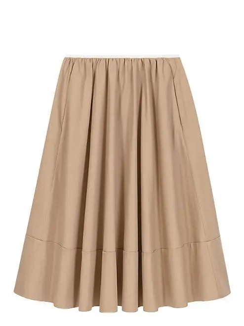 Maje Cotton Midi Skirt With Elasticated Waist - Mastic Beige