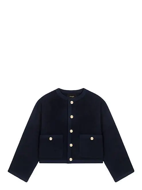 Maje Braided-trim Patch-pocket Wool-blend Jacket - Navy