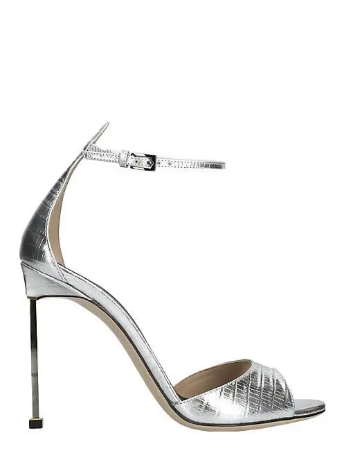 TOM FORD Spire 105 Metallic Leather Sandals - Silver