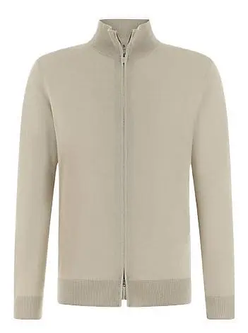 Boggi Milano Superfine Wool Knit Full-zip Jumper - Sand