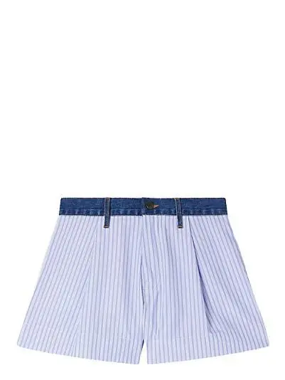 Sandro Striped Denim-trim Woven Shorts - Blue / Green