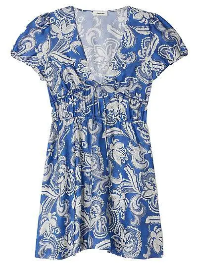 Sandro Floral-print Woven Mini Dress - Blue / Ecru