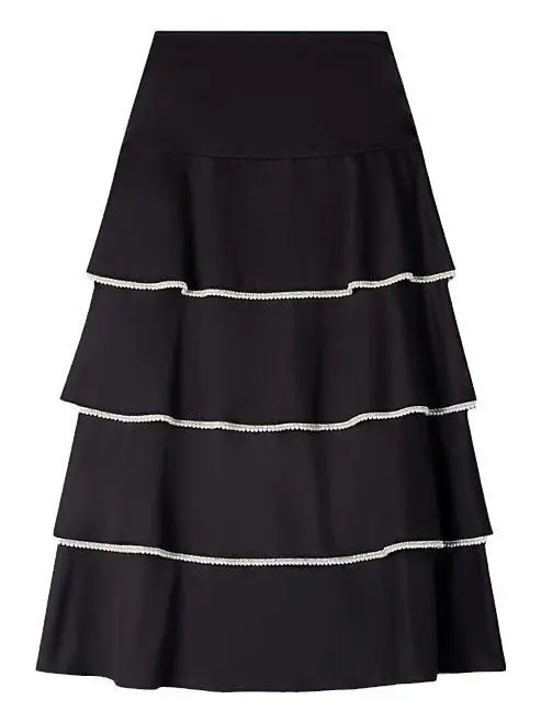 Sandro Ruffled Rhinestone-trim Maxi Skirt - Black