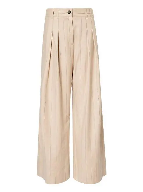 ME+EM Pinstripe Wide-leg Stretch-woven Trousers - Latte