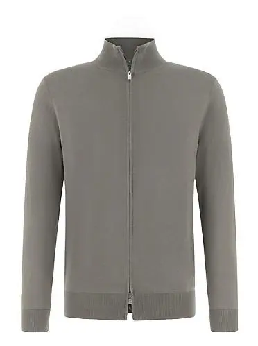 Boggi Milano Superfine Wool Knit Full-zip Jumper - Mud