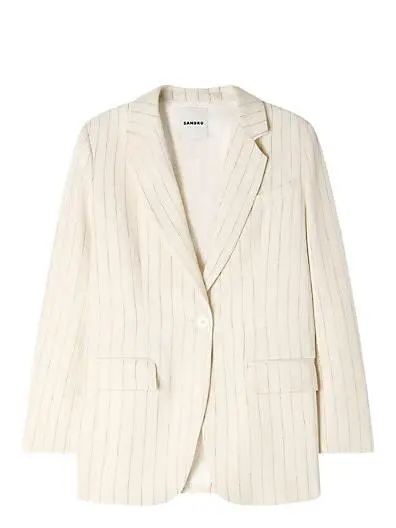Sandro Striped Single-breasted Woven Blazer - Ecru / Silver