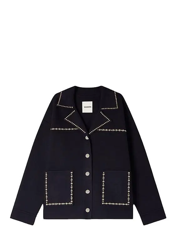 Sandro Relaxed-fit Studded Knitted Cardigan - Navy Blue