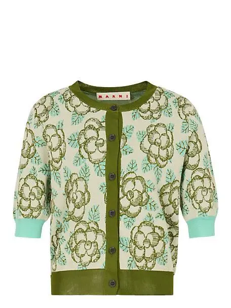 Marni Floral-pattern Knitted Cotton-blend Cardigan - Jqv39