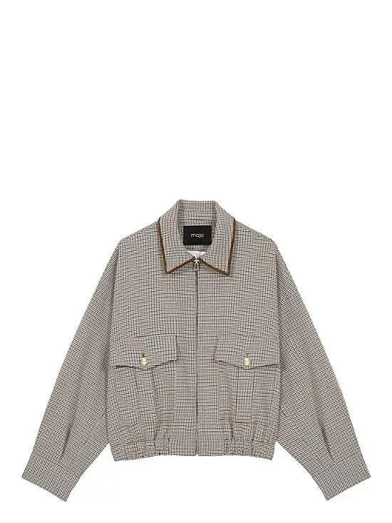 Maje Houndstooth Bomber Jacket - Brown Checks