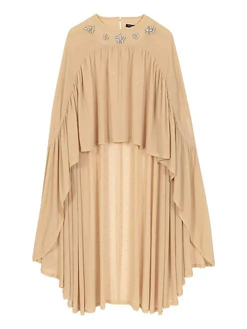 Maje Crystal-embellished Cape-hem Woven Top - Sand