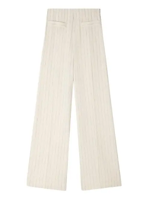 Sandro Striped Straight-leg Woven Trousers - Ecru / Silver