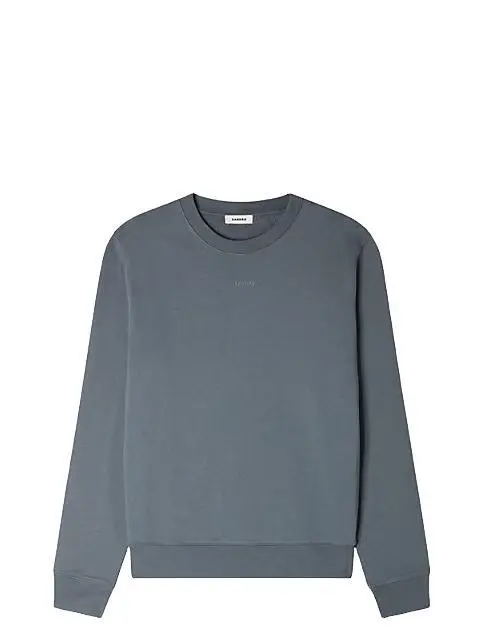 Sandro Branded Crewneck Cotton-jersey Sweatshirt - Grey / Blu