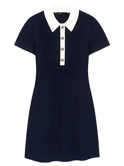 Maje Contrast-trim Polo-collar Mini Dress - Navy