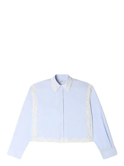 Sandro Long-sleeved Lace-trim Cotton Shirt - Sky Blue