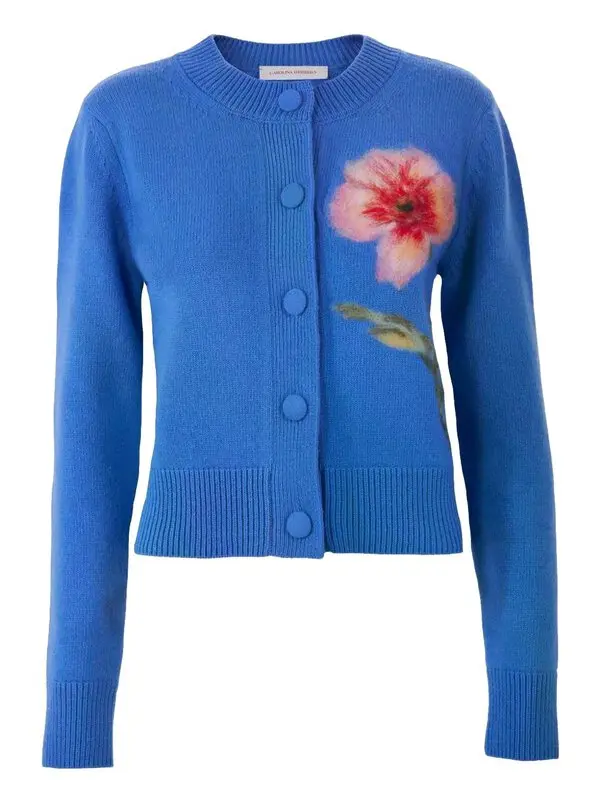 Carolina Herrera Floral-embroidered Cardigan - Blue