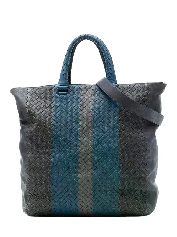 Bottega Veneta Tricolor Nappa Intrecciato Convertible Tote Satchel - Black