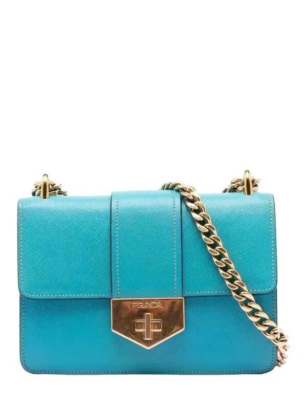Prada Saffiano Lux Turnlock Chain Crossbody Bag - Blue