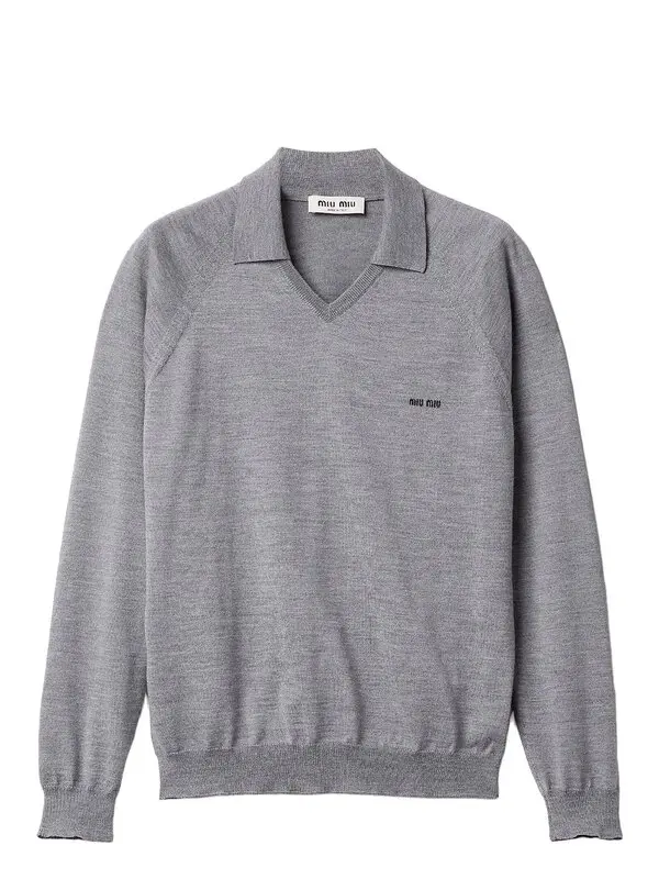 Miu Miu Wool Polo Sweater - Gray/black