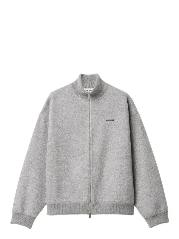 Miu Miu Cashmere And Jersey Zipper Cardigan - Grey