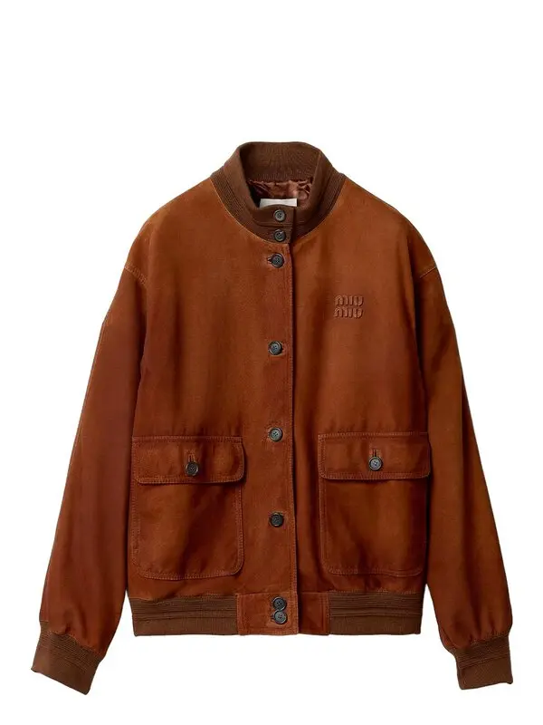 Miu Miu Waxed Suede Jacket - Chestnut Brown