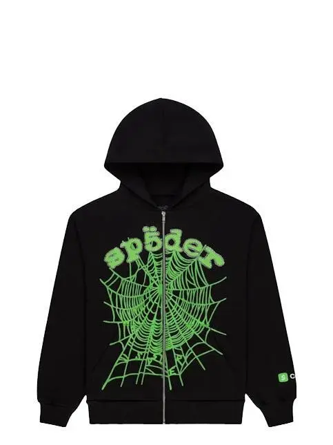 SP5DER Cash Og Web V2 Rhinestone Zip Hoodie - Black