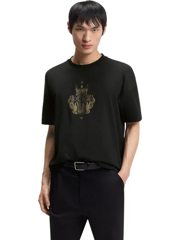 BOSS Year Of The Horse Logo-artwork T-shirt In Cotton Jersey - Black