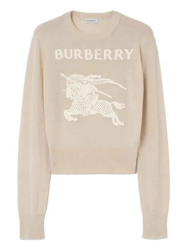 Burberry Equestrian Knight Cotton-wool Sweater - Easel Beige