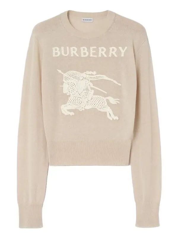 Burberry Equestrian Knight Design Cotton Wool Sweater - Easel Beige