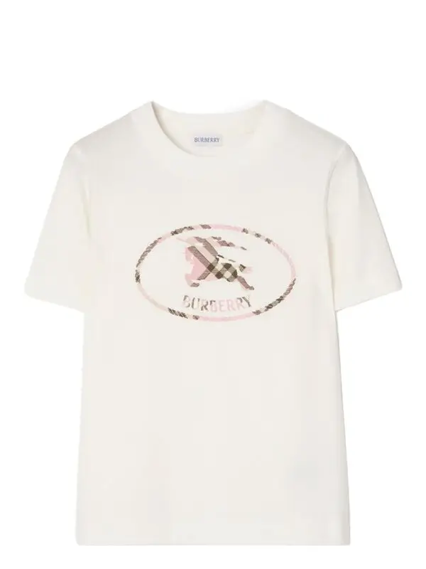 Burberry Check Knight Stamp Cotton T-shirt - Chalk White/mallow Pink