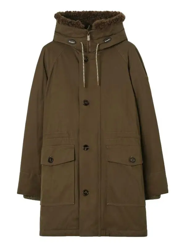 Burberry Shearling Trim Gabardine Parka - Green Green