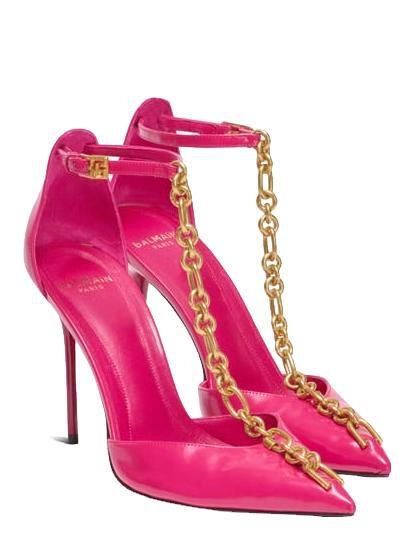 Balmain Patent Leather Stilettos With Chain Detail - Pink