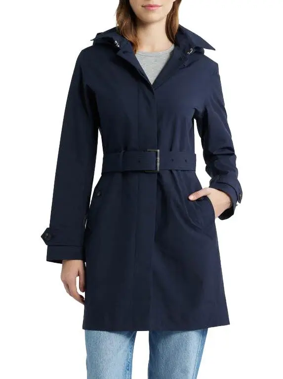 SAVE THE DUCK Jackie Water Repellent Trench Coat With Removable Hood - Blue Black