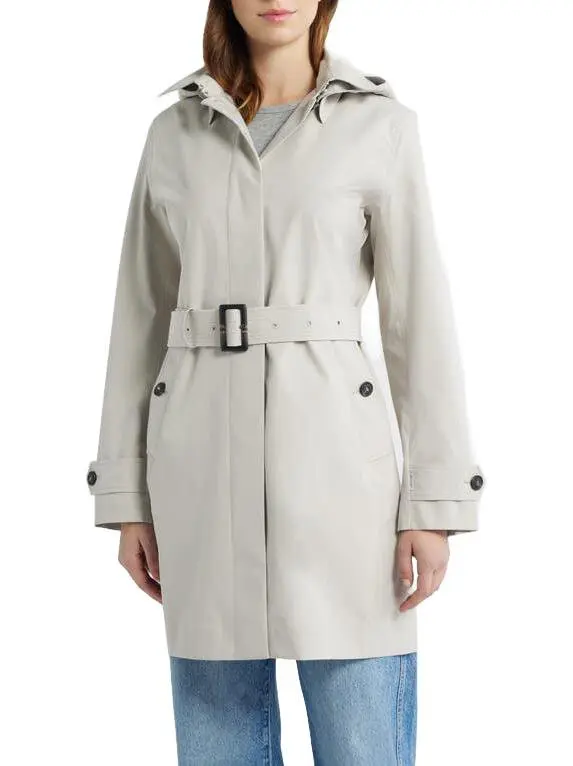 SAVE THE DUCK Jackie Water Repellent Trench Coat With Removable Hood - Rainy Beige