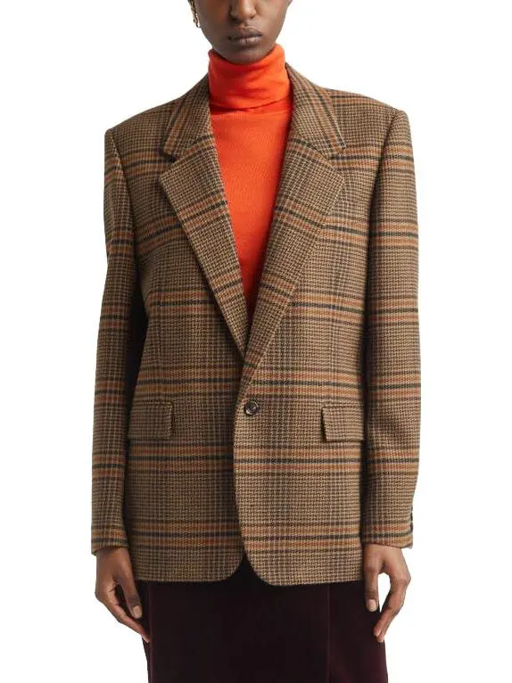Saint Laurent Prince Of Wales Plaid Wool Blazer - Marron/beige/roux