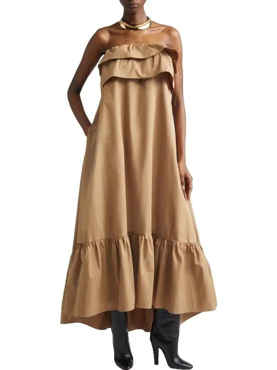 Saint Laurent Strapless Ruffle Maxi Dress - Cannelle