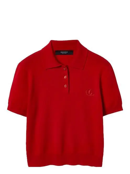Gucci Knit Wool Polo Shirt With Double G Embroidery - Red