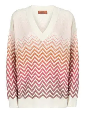 Missoni V-neck Pullover In Chevron Dégradé Cotton And Viscose - Lilac& Rust