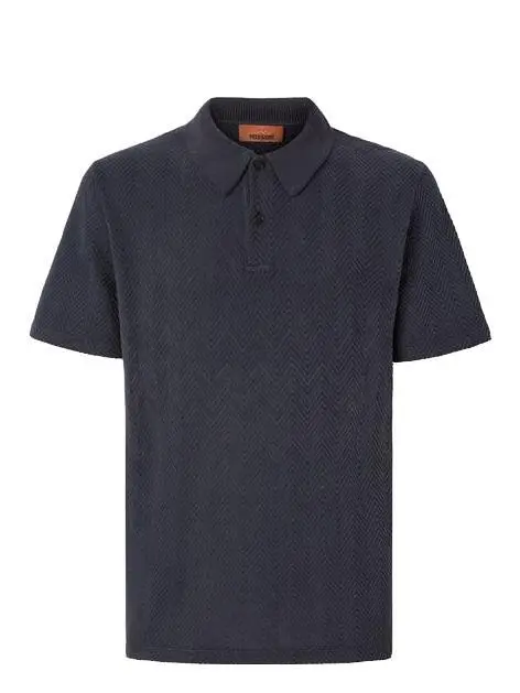 Missoni Cotton And Viscose Polo Shirt With Tone-on-tone Zigzag Motif - Blue