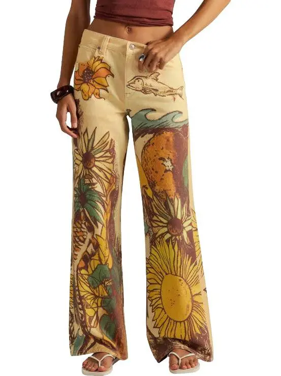 Free People Illusions Slouchy Straight-leg Jeans - Beach Scene