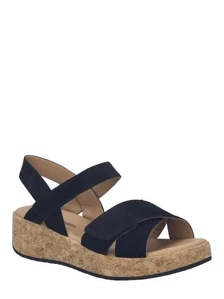 Josef Seibel Evita 03 Slingback Platform Wedge Sandal - Black Nubuck