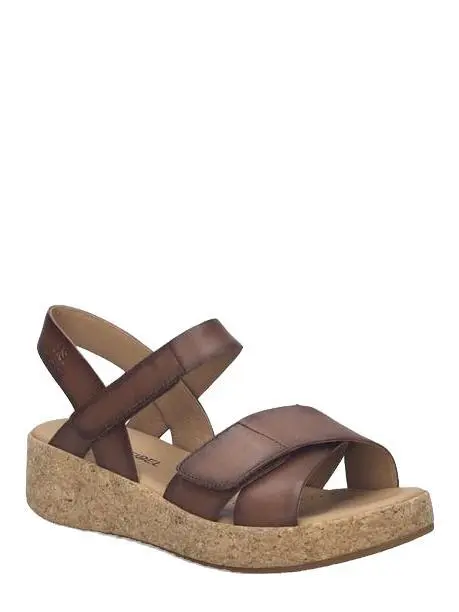Josef Seibel Evita 03 Slingback Platform Wedge Sandal - Cognac Leather