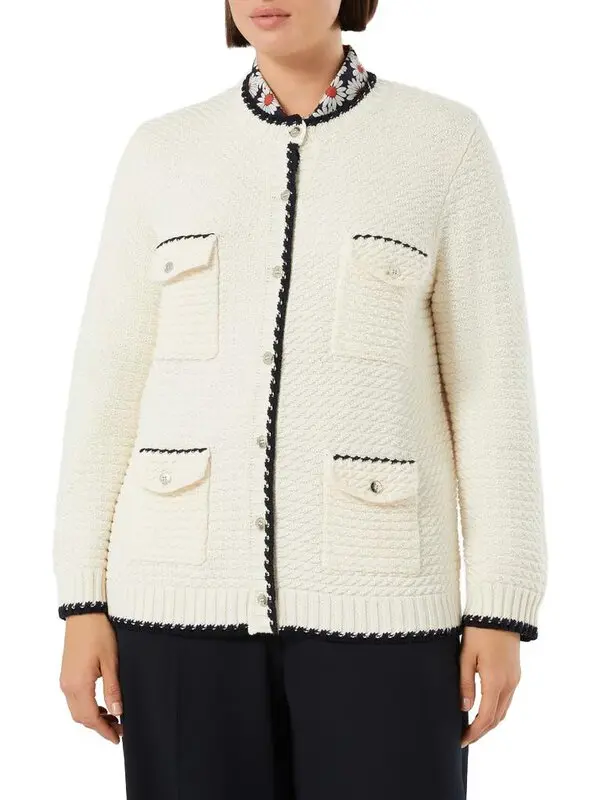 Marina Rinaldi Armony Cotton Button-up Cardigan - Ivory