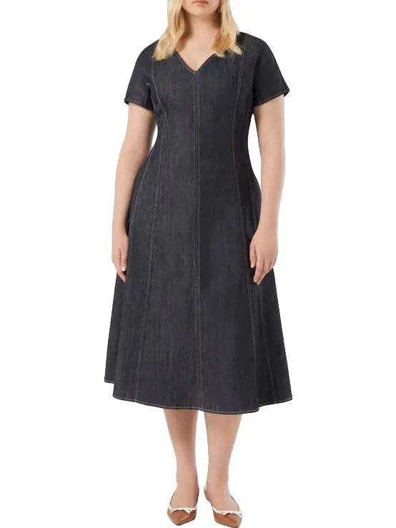 Marina Rinaldi Denim Fit-and-flare Midi Dress - Navy